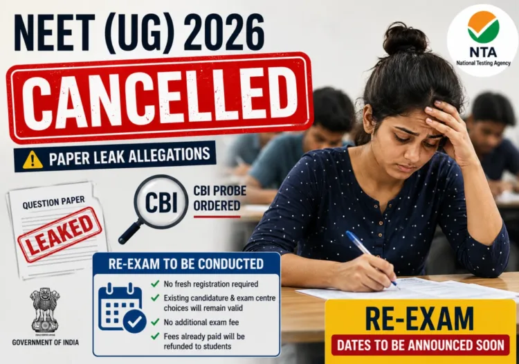 NEET 2026 UG Exam cancelled; CBI to probe paper leak